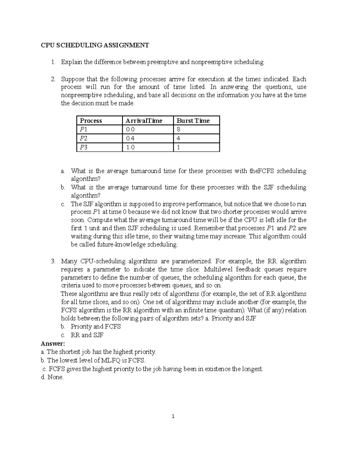 Cp 226 Cpu Scheduling Assignment Cpu Scheduling Assignment Explain The Difference Between