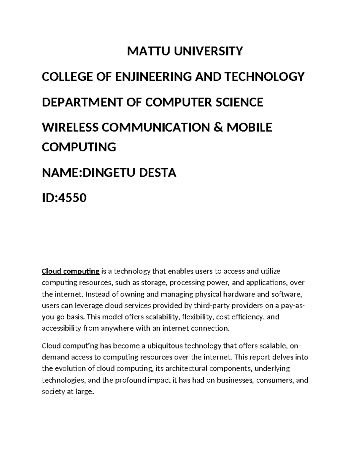 2ND - thank - MATTU UNIVERSITY COLLEGE OF ENJINEERING AND TECHNOLOGY ...