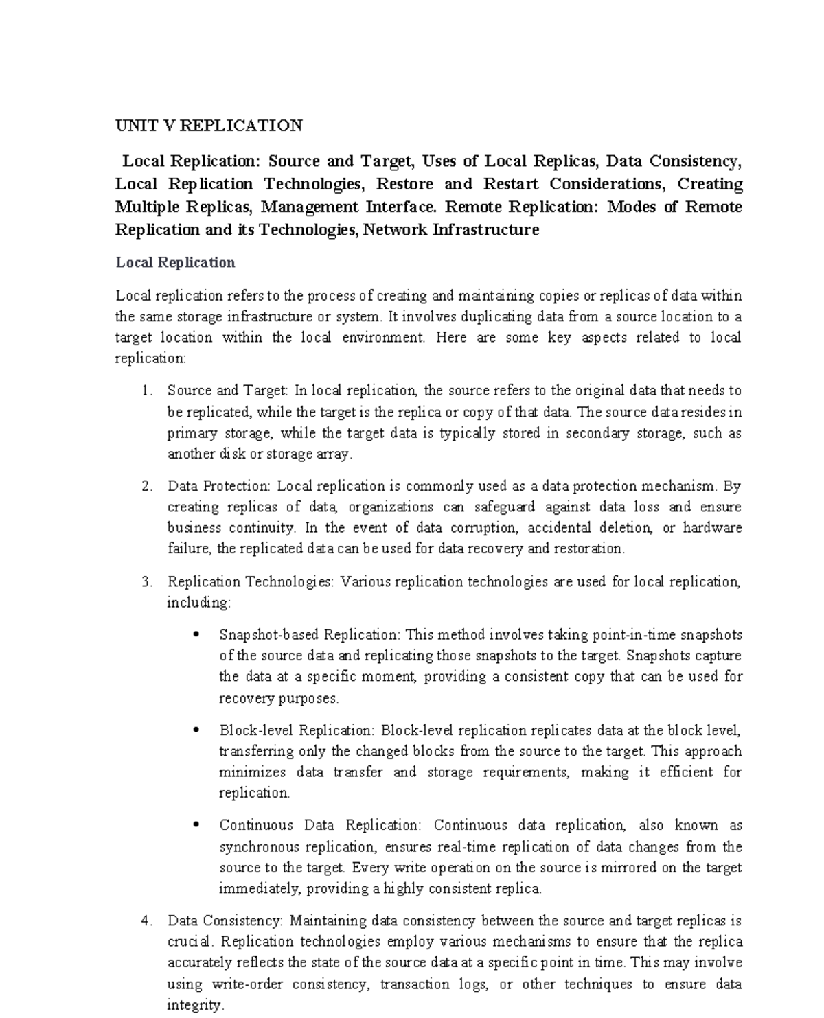 UNIT V Replication - UNIT V REPLICATION Local Replication: Source and ...