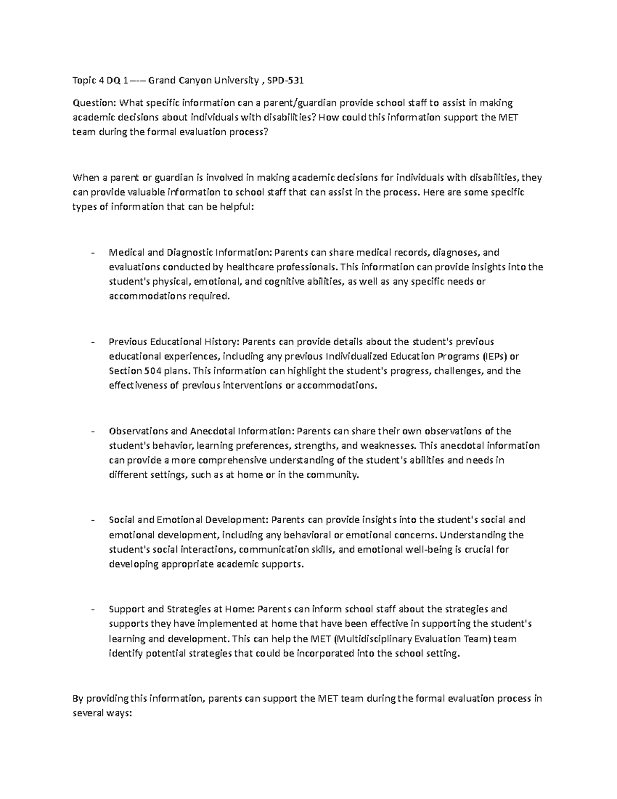 Topic 4 DQ 1 SPD531 0706 - Topic 4 DQ 1- Grand Canyon University , SPD ...