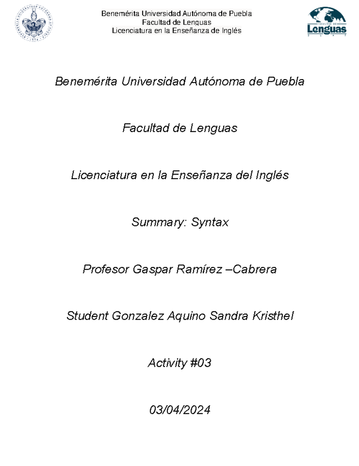 Summary syntax - yes - Benemérita Universidad Autónoma de Puebla ...