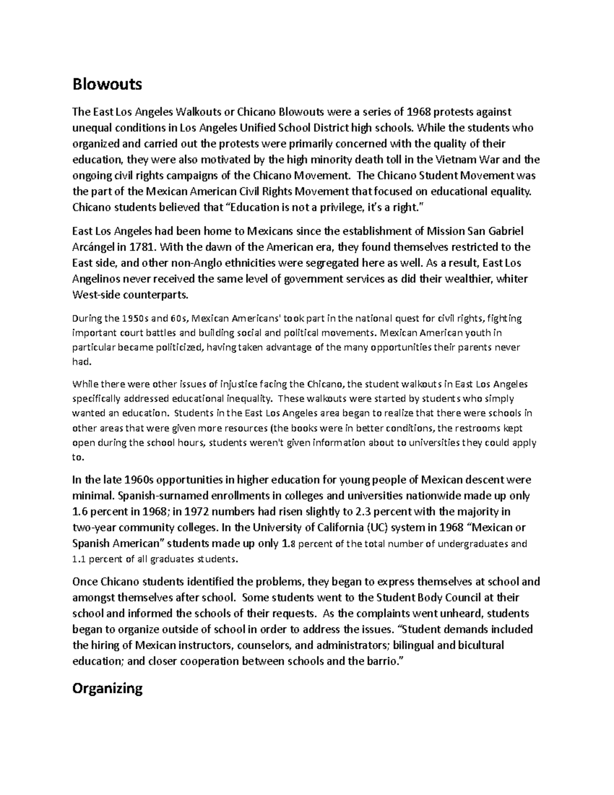 Blowouts: The East Los Angeles Walkouts and Chicano Student Movement ...