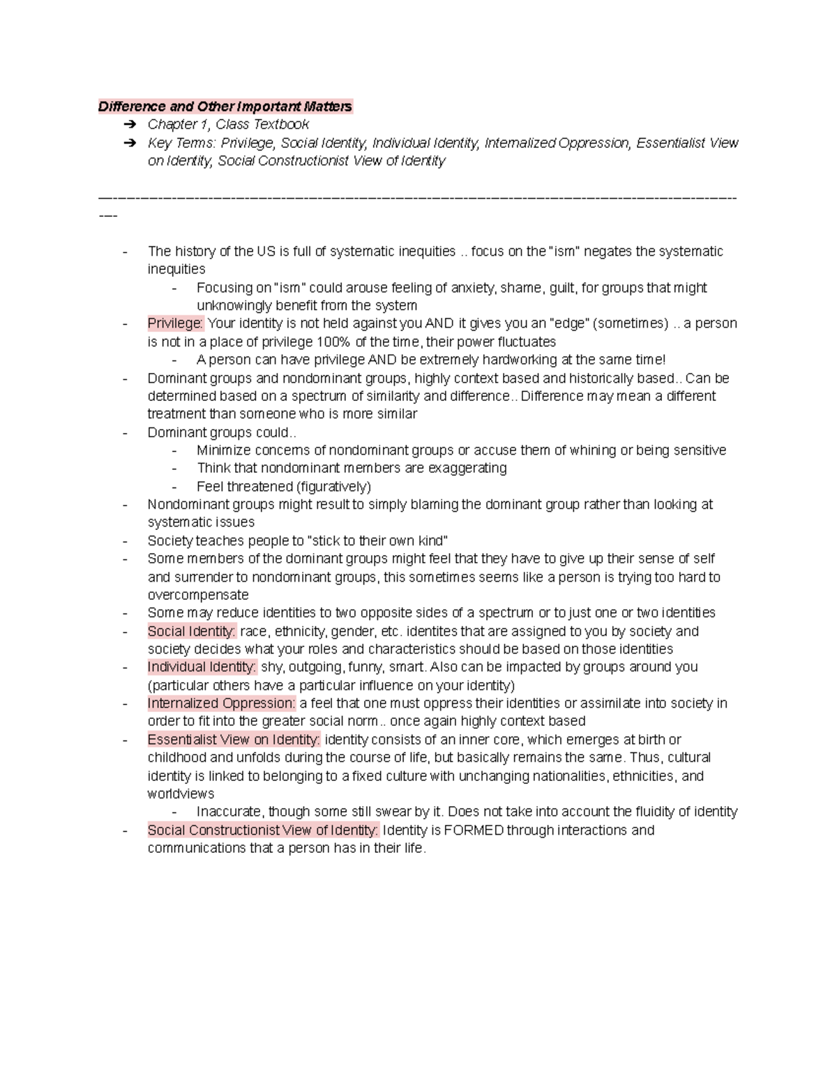 Difference and Other Important Matters - . focus on the “ism” negates ...