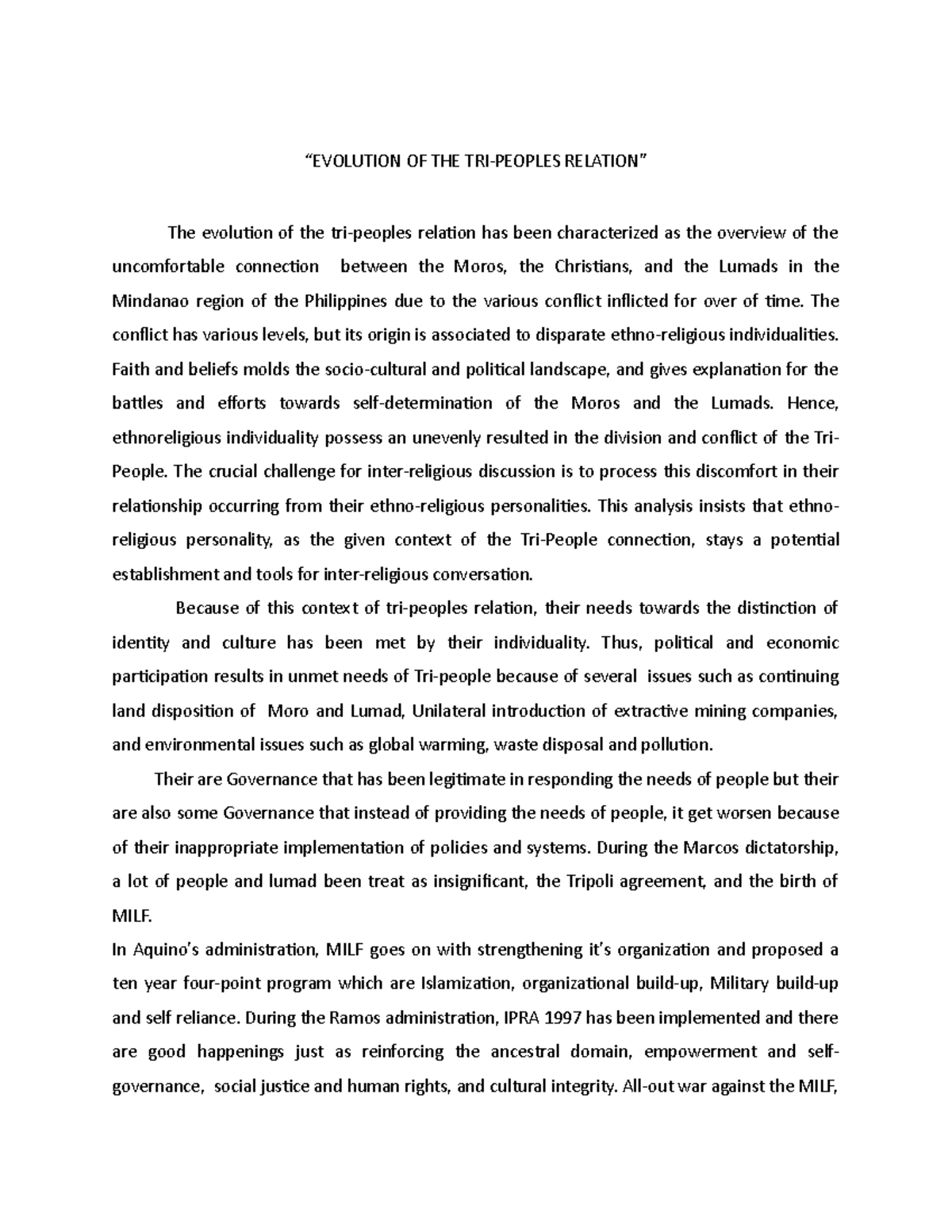 Evolution of the Tri-people Relation - The conflict has various levels ...