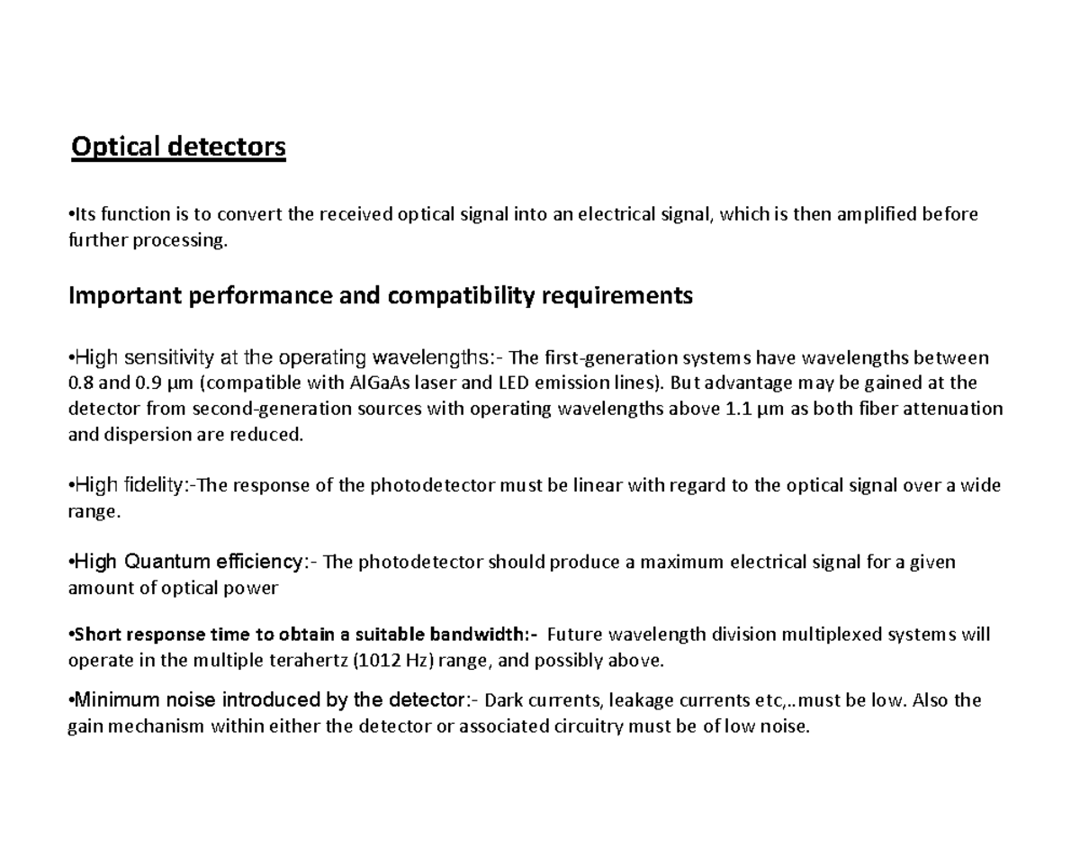 Optical Detectors - Optical detectors Its function is to convert the ...
