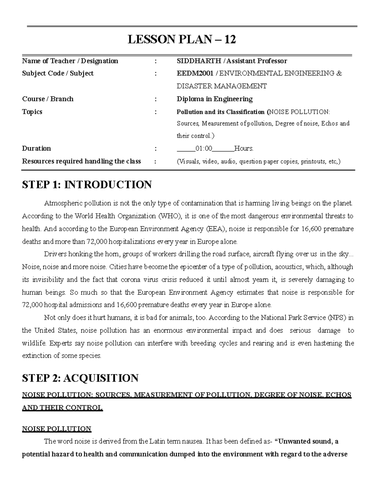 LP12 - Lecture notes lesson plan 12 - LESSON PLAN – 12 Name of Teacher ...