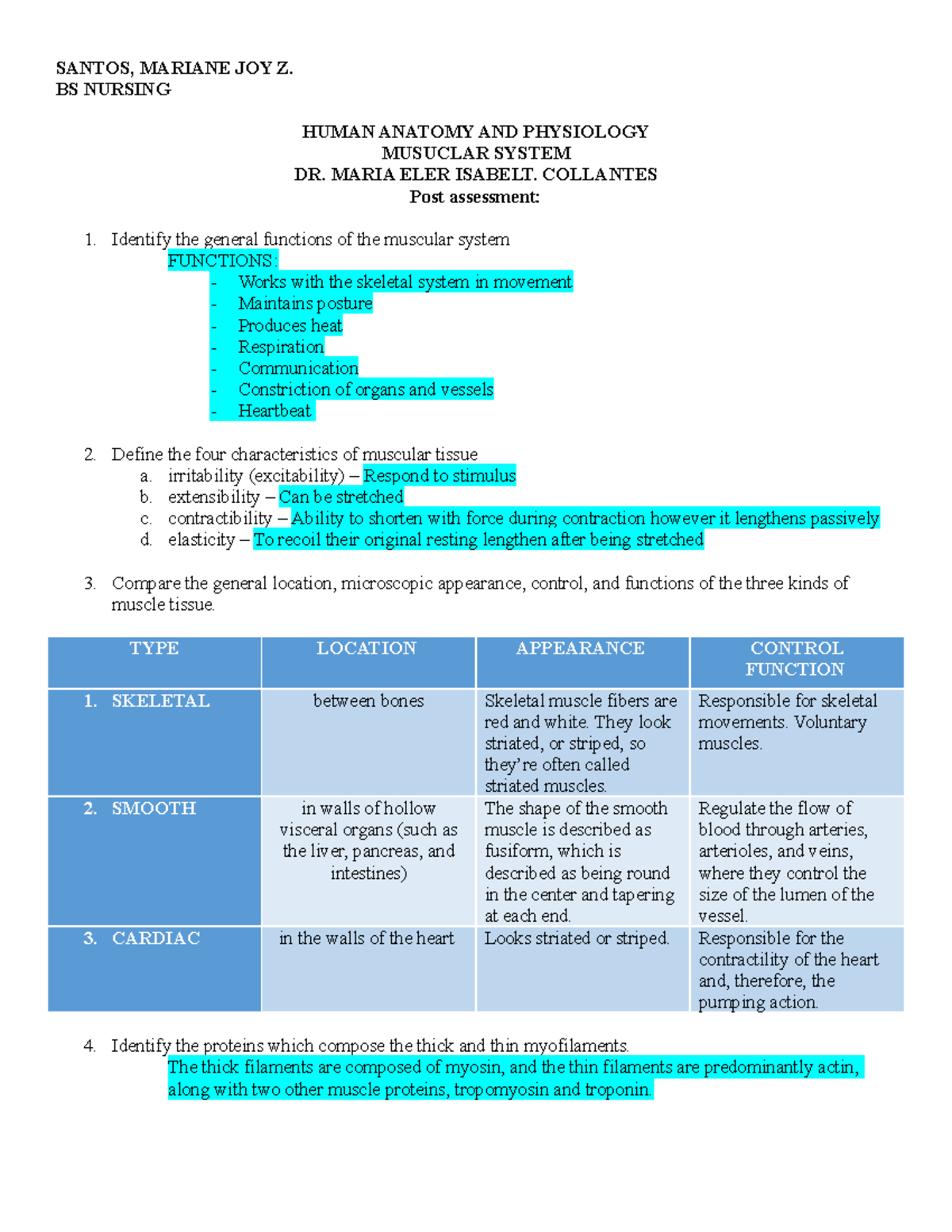 Santos, Mariane JOY Muscular - POST Activity - Nursing - Studocu