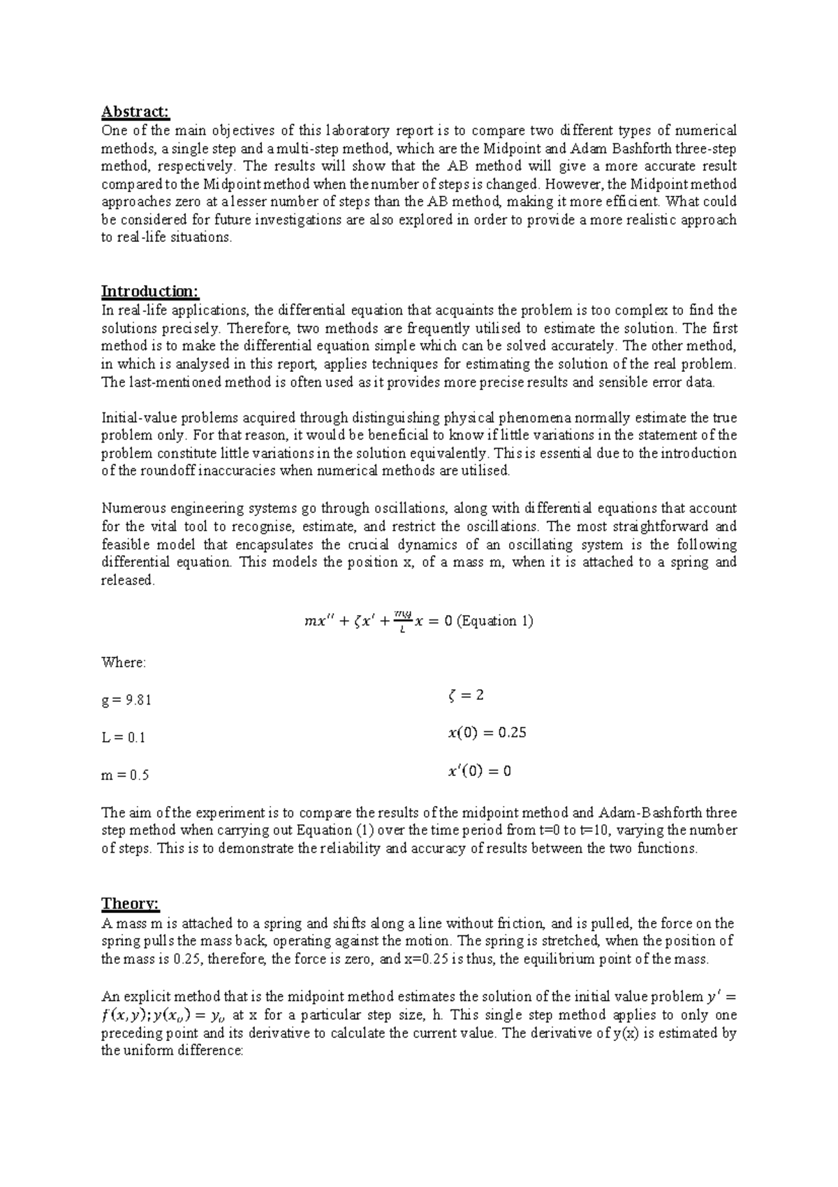 EA lab - engineering analysis lab report 2nd year about numerical ...
