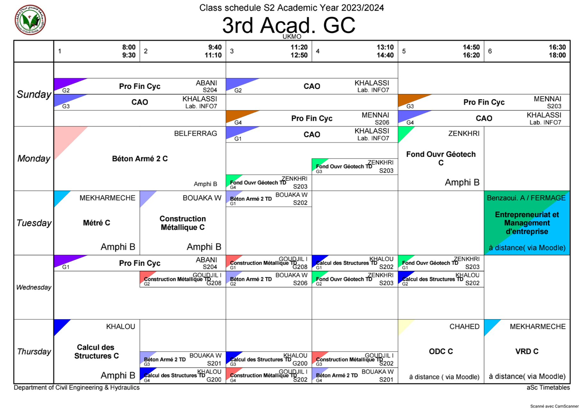 V4 Schedule for Semester 2, Academic Year 2023 2024(13) 6 - Calcul et analyse des coûts – 1 ...