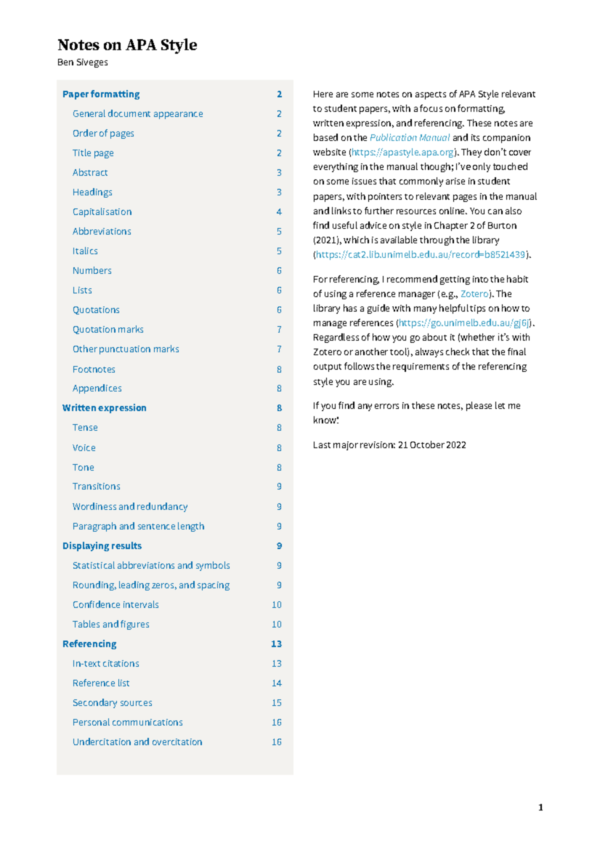 APA-Style-notes - Tips on APA style - Notes on APA Style Ben Siveges ...
