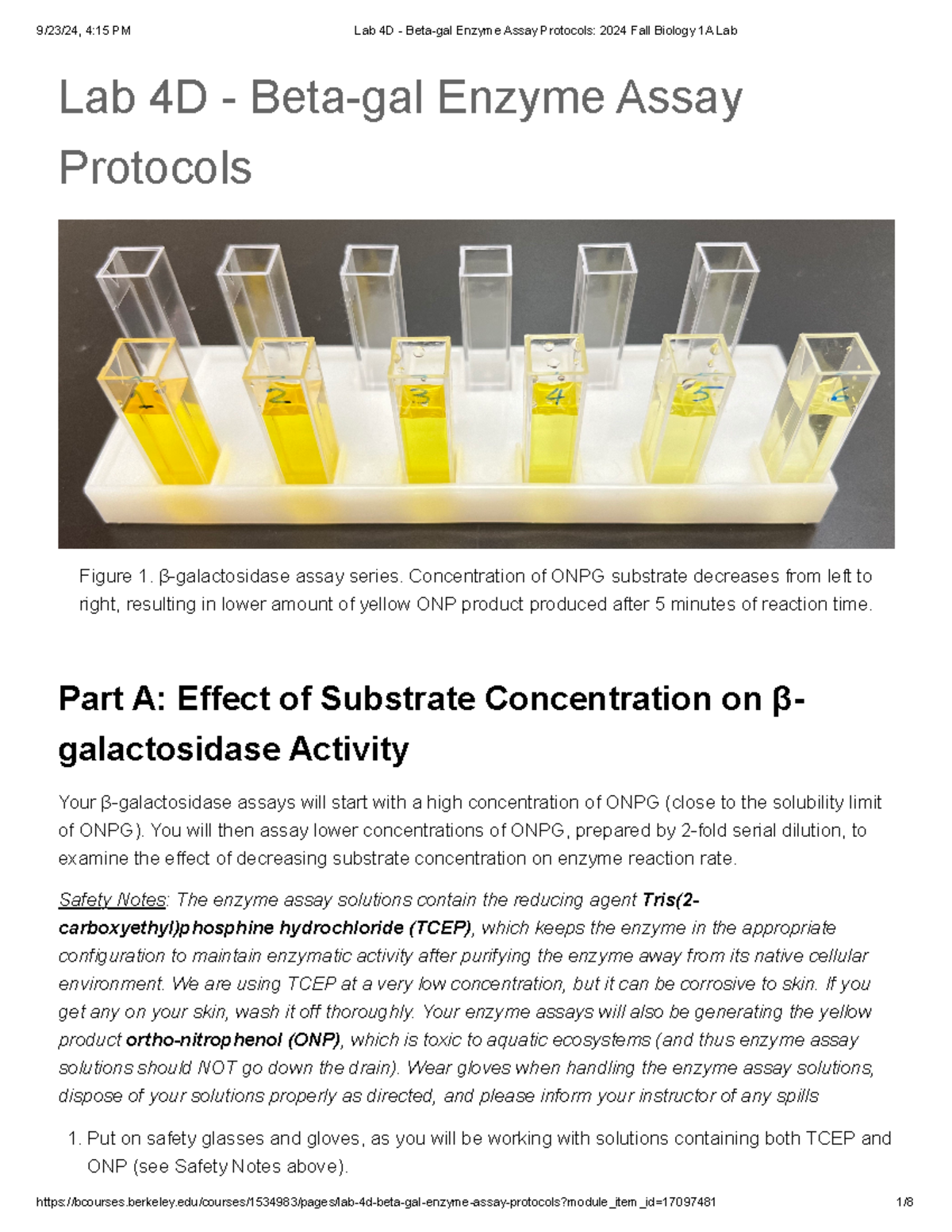 Lab 4D - Beta-gal Enzyme Assay Protocols 2024 Fall Biology 1A Lab - Lab ...