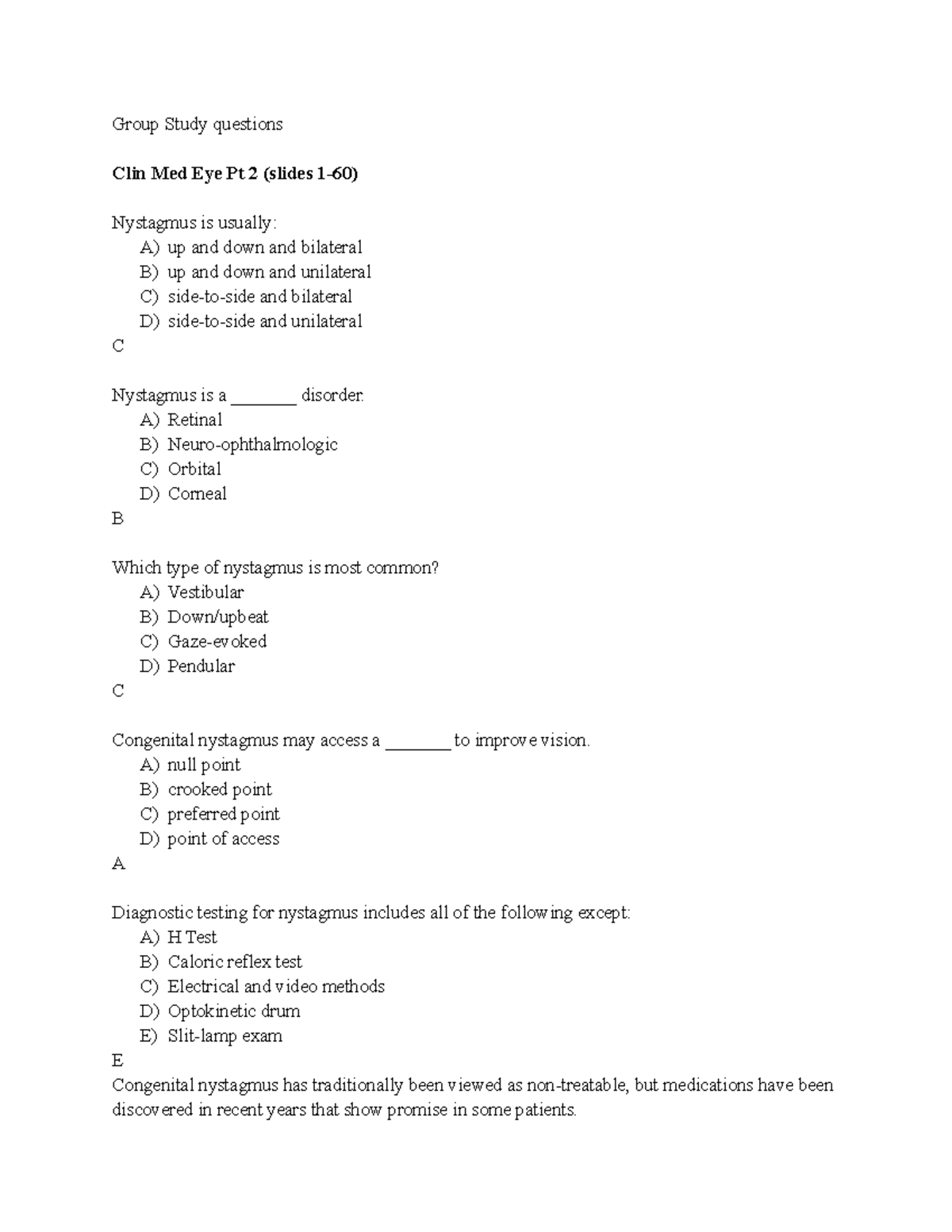 Group Study questions for eye part 2 exam in clinical medicine - Group ...