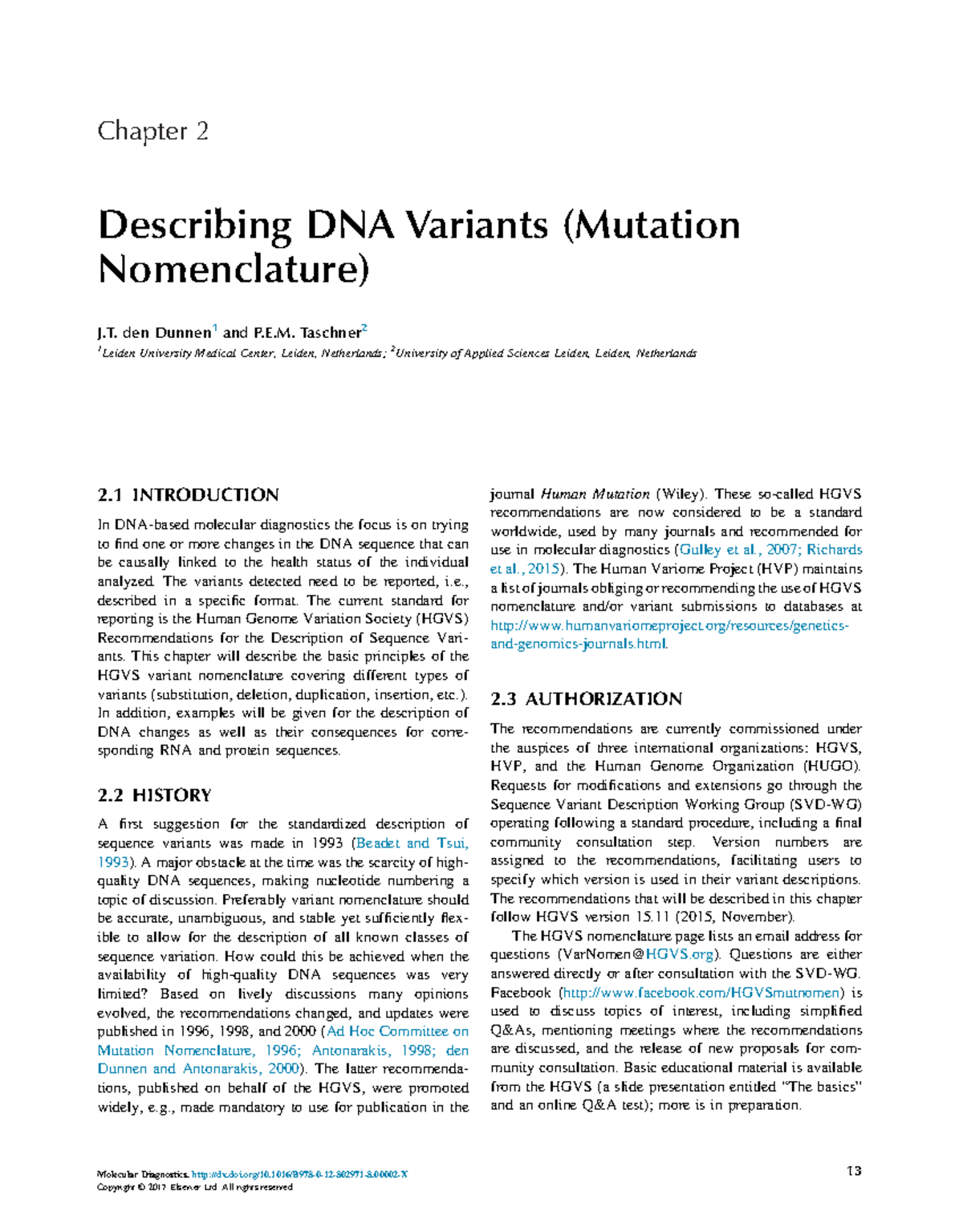 Dendunnen 2017 - Chapter 2 Describing DNA Variants (Mutation ...