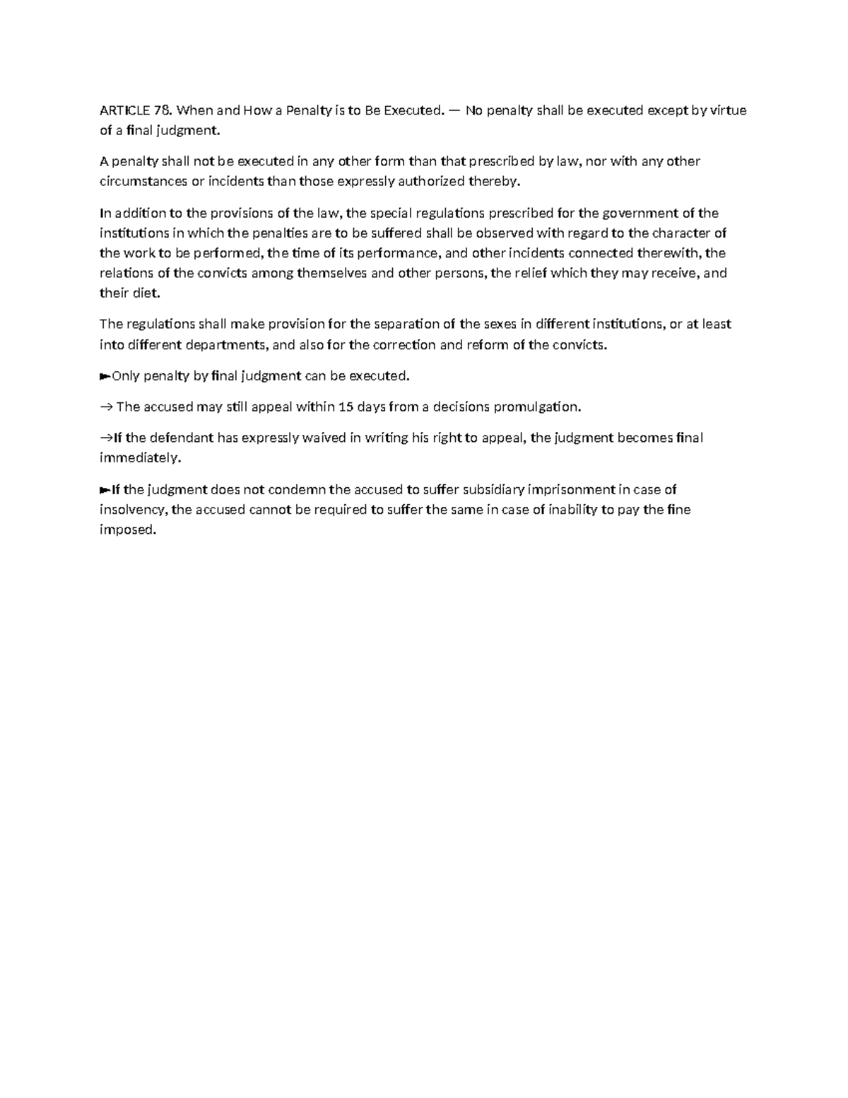 Article 78 - ARTICLE 78. When and How a Penalty is to Be Executed. — No ...