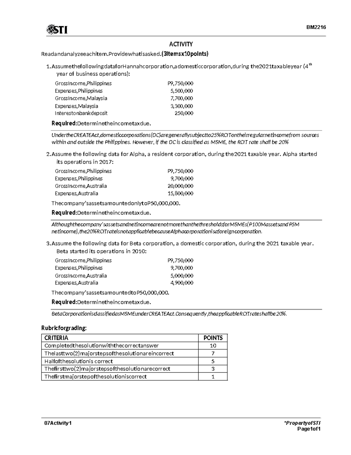 3333 - BM ACTIVITY Readandanalyzeeachitem.(3itemsx10points) 1. - Studocu