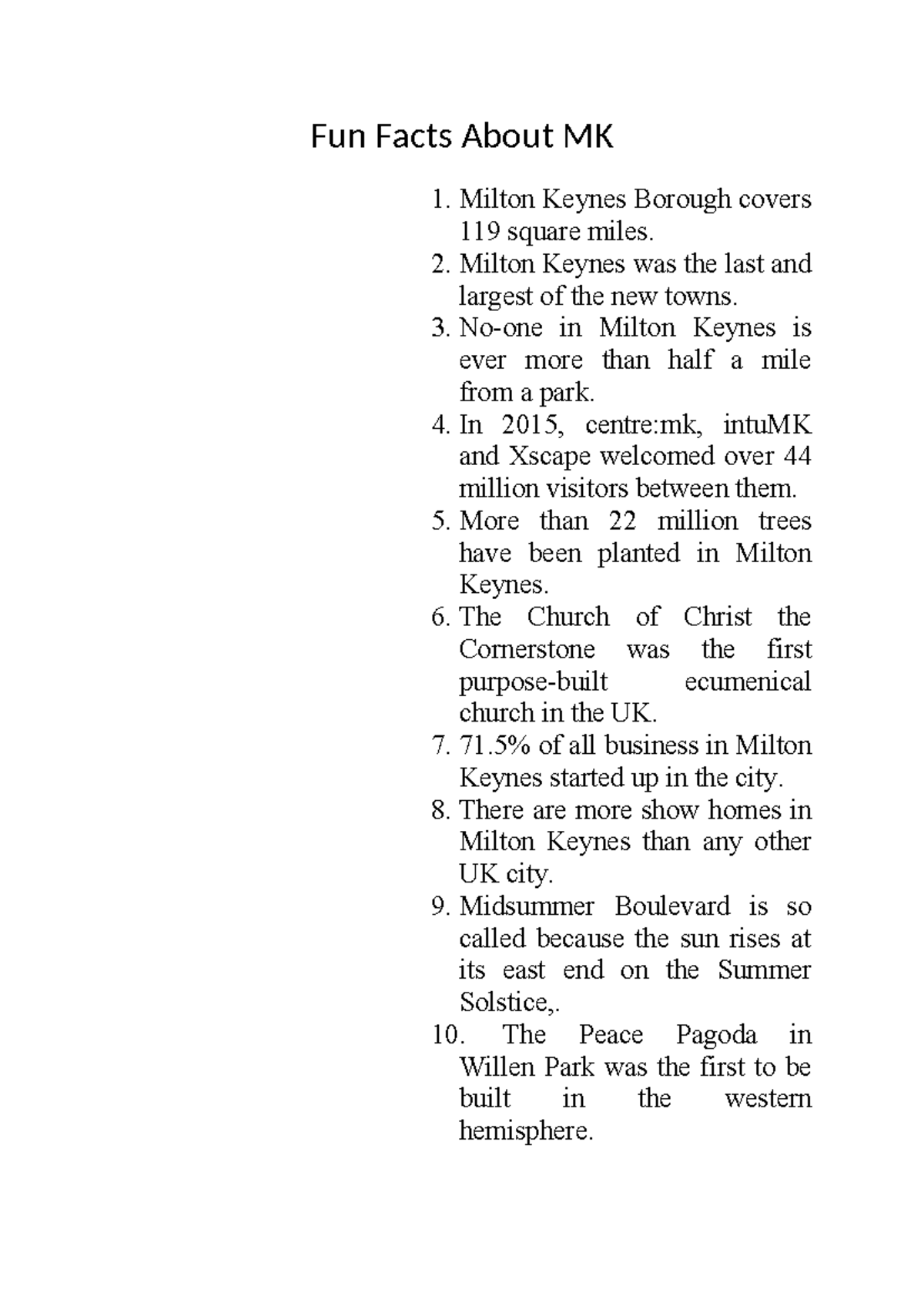 Fun Facts About MK - work - Fun Facts About MK Milton Keynes Borough ...