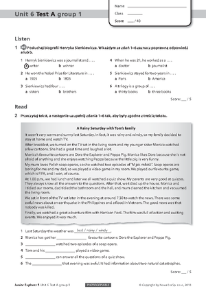 Junior Explorer 5 Unit 6 Test B - Junior Explorer 5 Unit 6 Test B ...