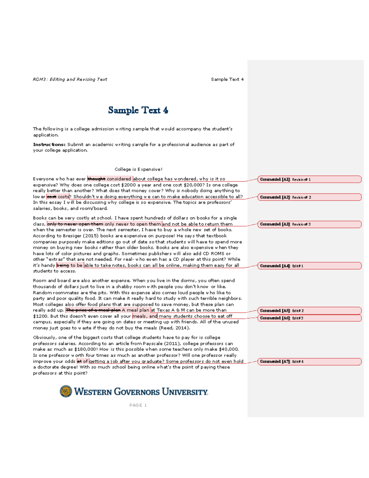 Task 3 - RGM3: Editing and Revising Text Sample Text 4 P AGE 1 Sample ...
