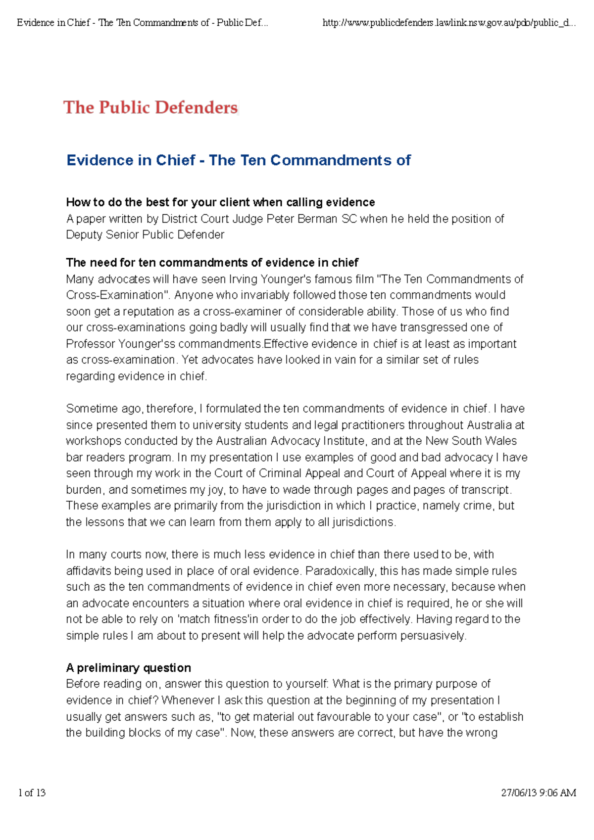 Evidence in Chief - The Ten Commandments of - Public Defenders Office ...