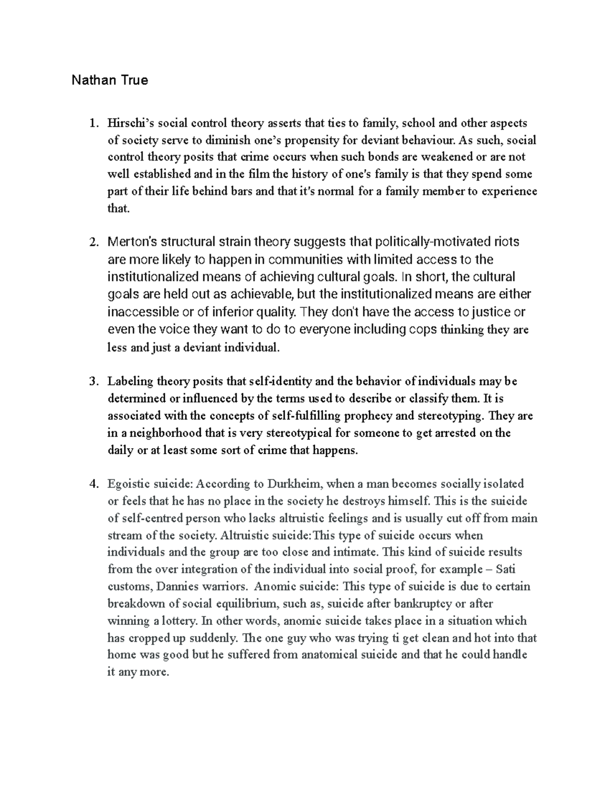 Sociology extra credit - Nathan True Hirschi’s social control theory ...