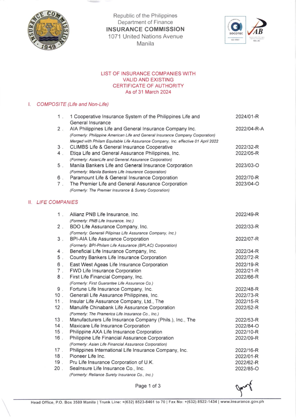 List-of-Insurance-Companies-with-Valid-and-Existing-Certificates-of ...