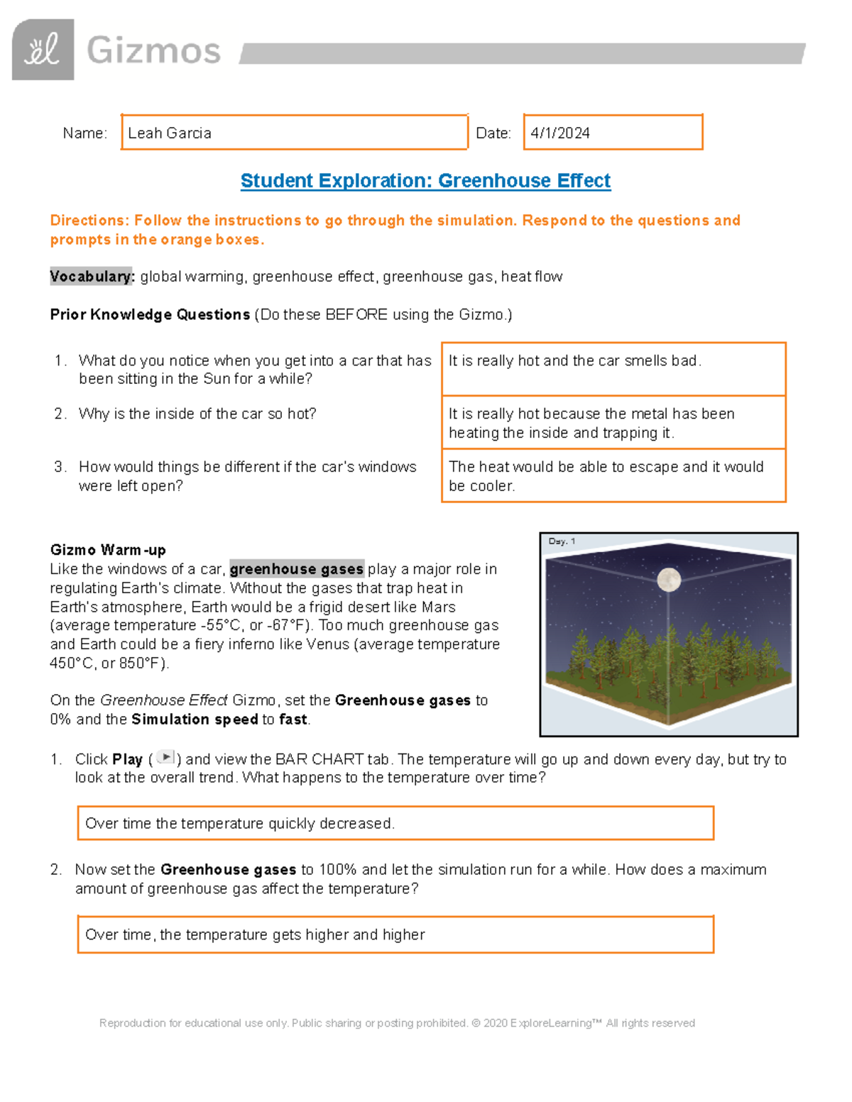 Greenhouse Effect Gizmos - Garcia, Leah - Name: Leah Garcia Date: 4/1 ...