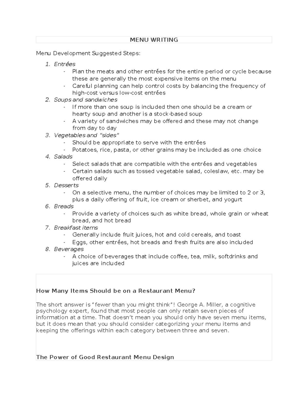 MENU- Writing - MENU WRITING Menu Development Suggested Steps: 1 ...