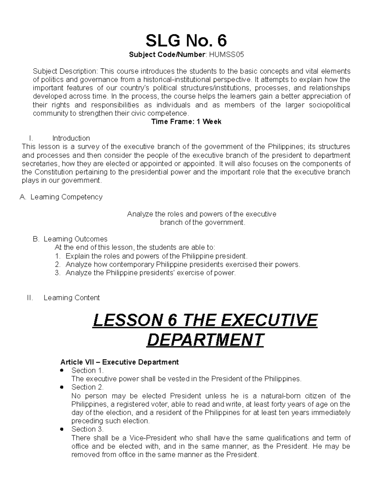 Slg6with PT - none - SLG No. 6 Subject Code/Number : HUMSS Subject ...