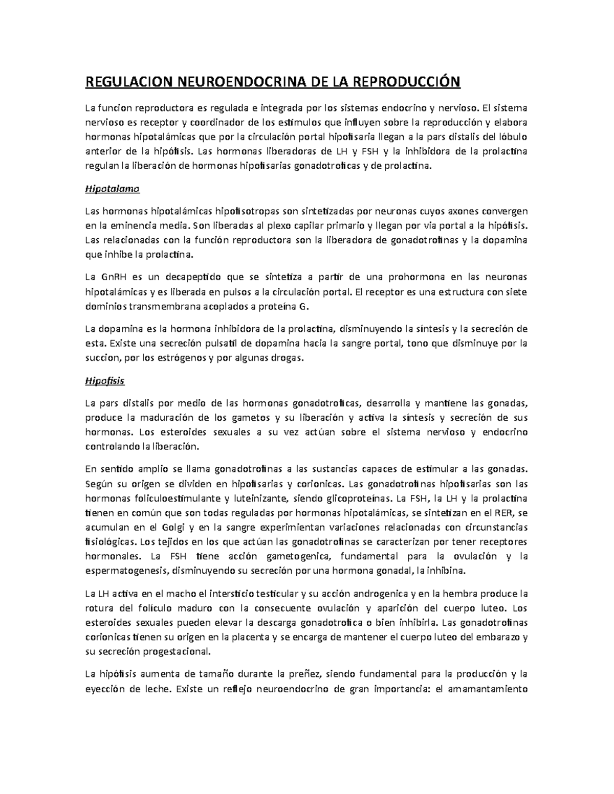 Regulacion Neuroendocrina DE LA Reproducción - REGULACION NEUROENDOCRINA DE LA REPRODUCCIÓN La ...