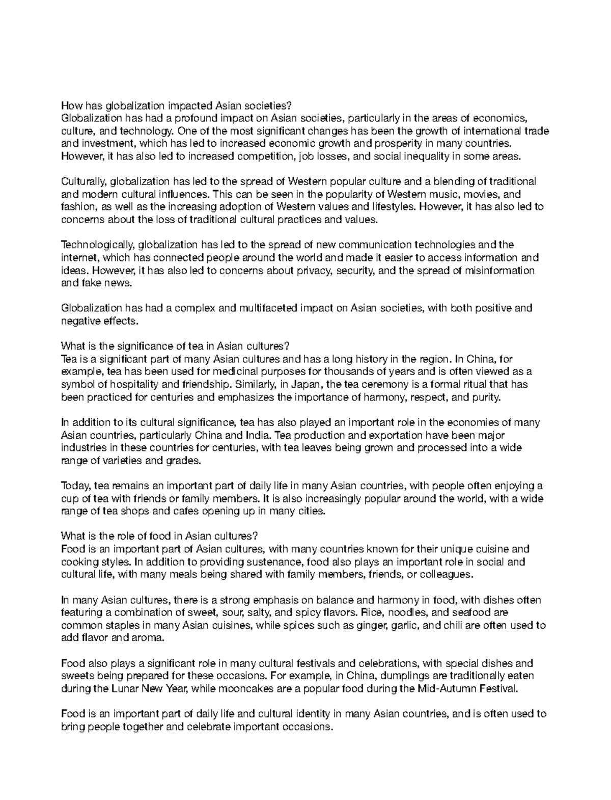 Intro to Asian Humanities 4 - How has globalization impacted Asian ...