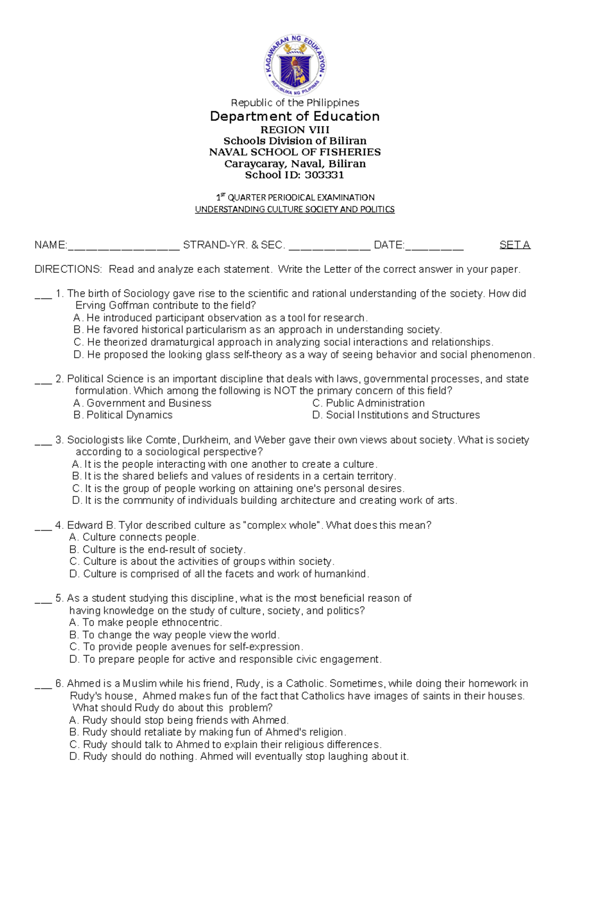 Periodic Examination - Republic of the Philippines Department of ...