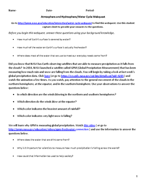 Hydrosphere worksheet answers - Studocu