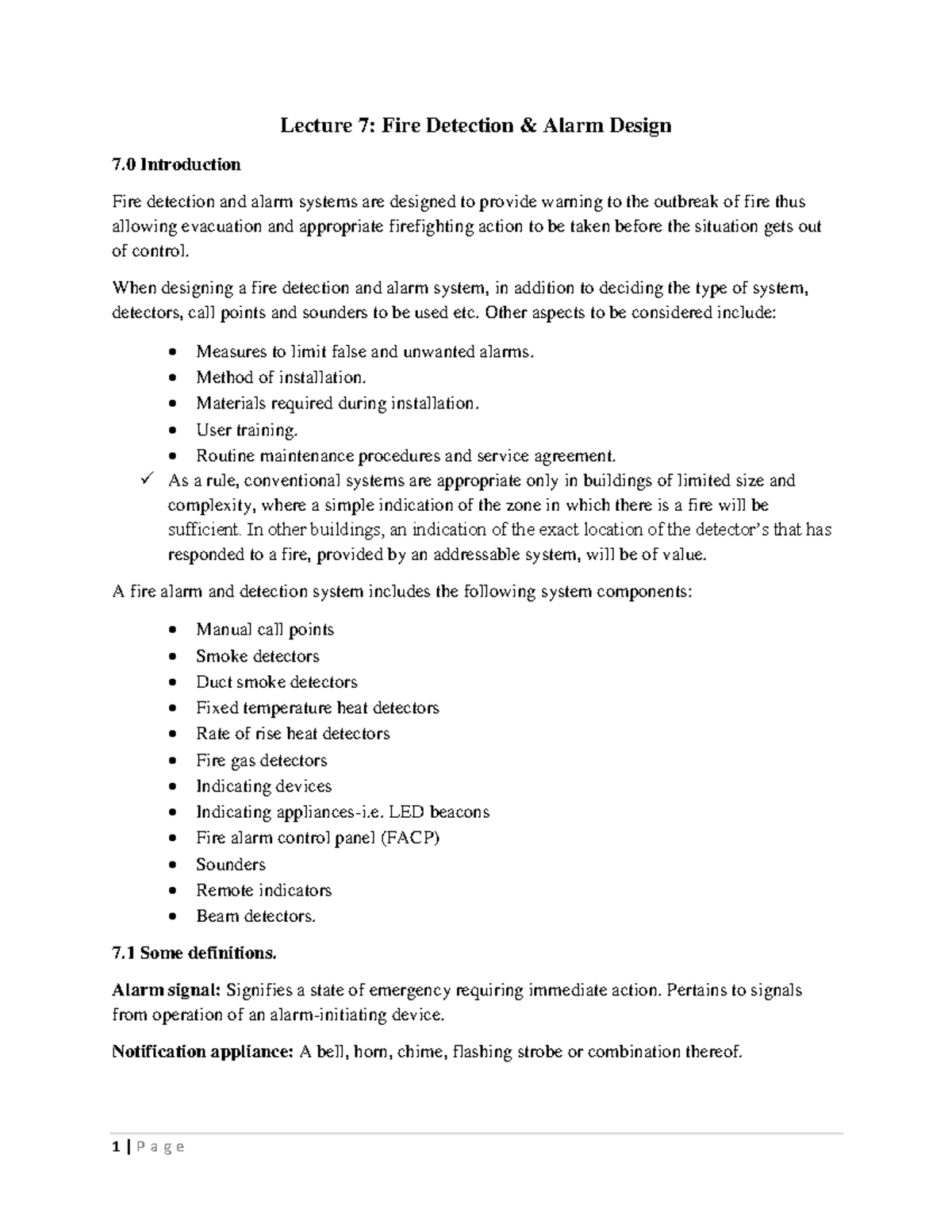 Lecture 7 Fire Detection and Alarm Systems Degree - Lecture 7: Fire Detection & Alarm Design 7 ...