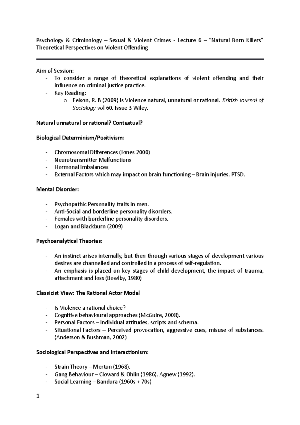 Lecture 6 - 'Natural Born Killers' Theoretical Perspective on Violent ...