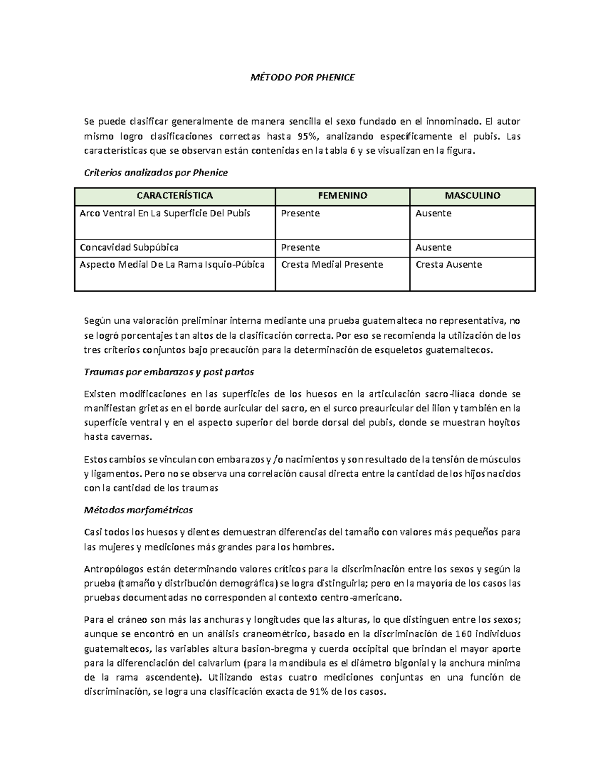 Método POR Phenice - MÉTODO POR PHENICE Se puede clasificar ...