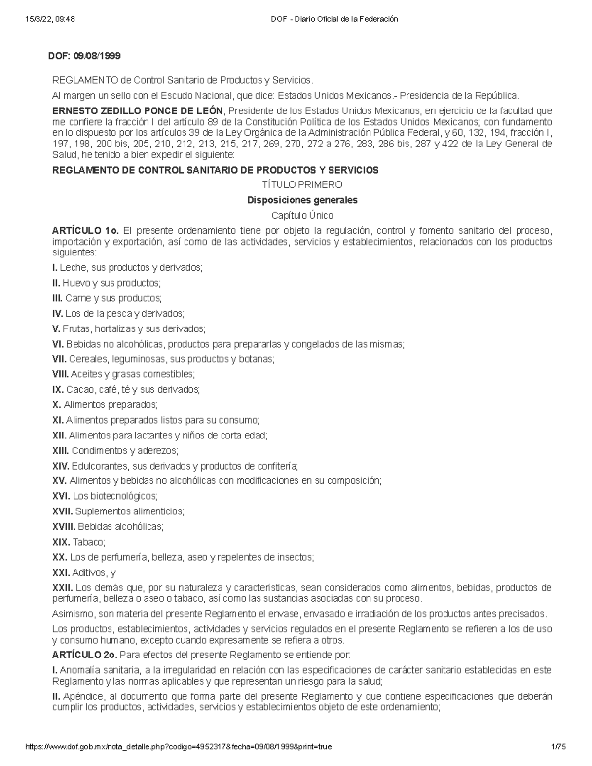 Reglamento de control sanitrio - DOF: 09/08/ REGLAMENTO de Control ...