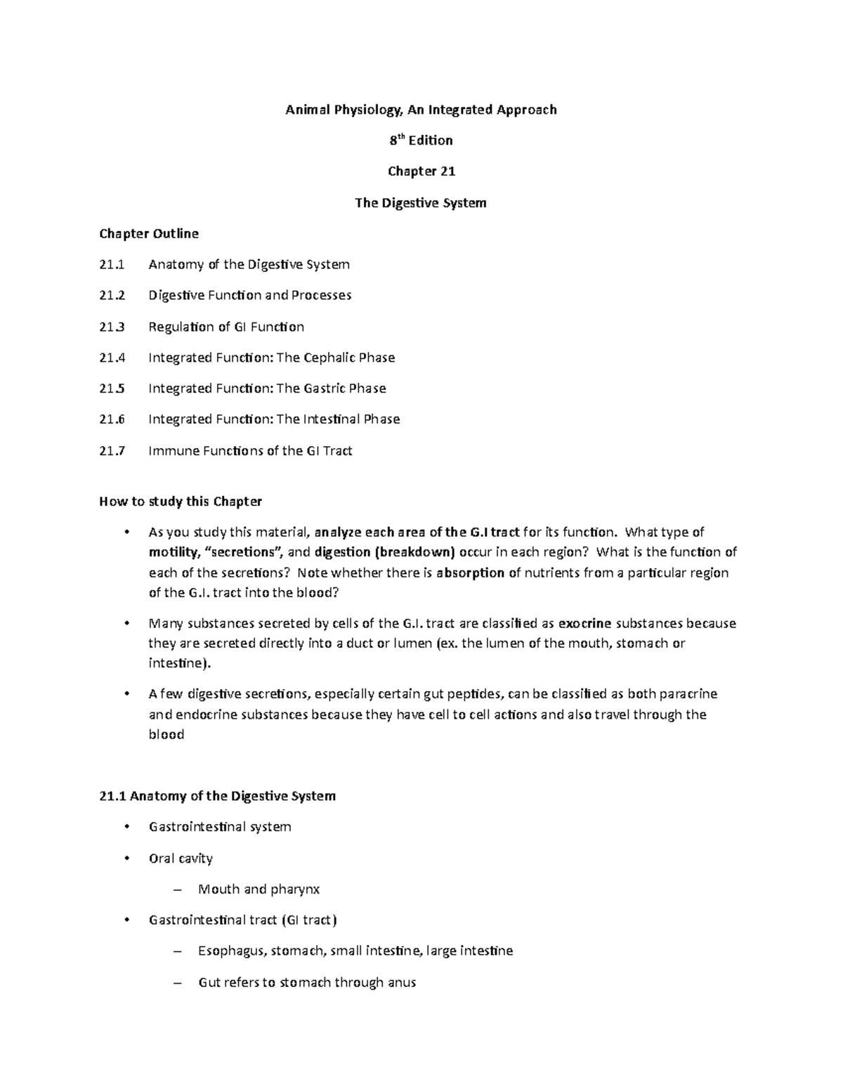 Chapter 21 Digestive System - BIOL 6240 - Studocu