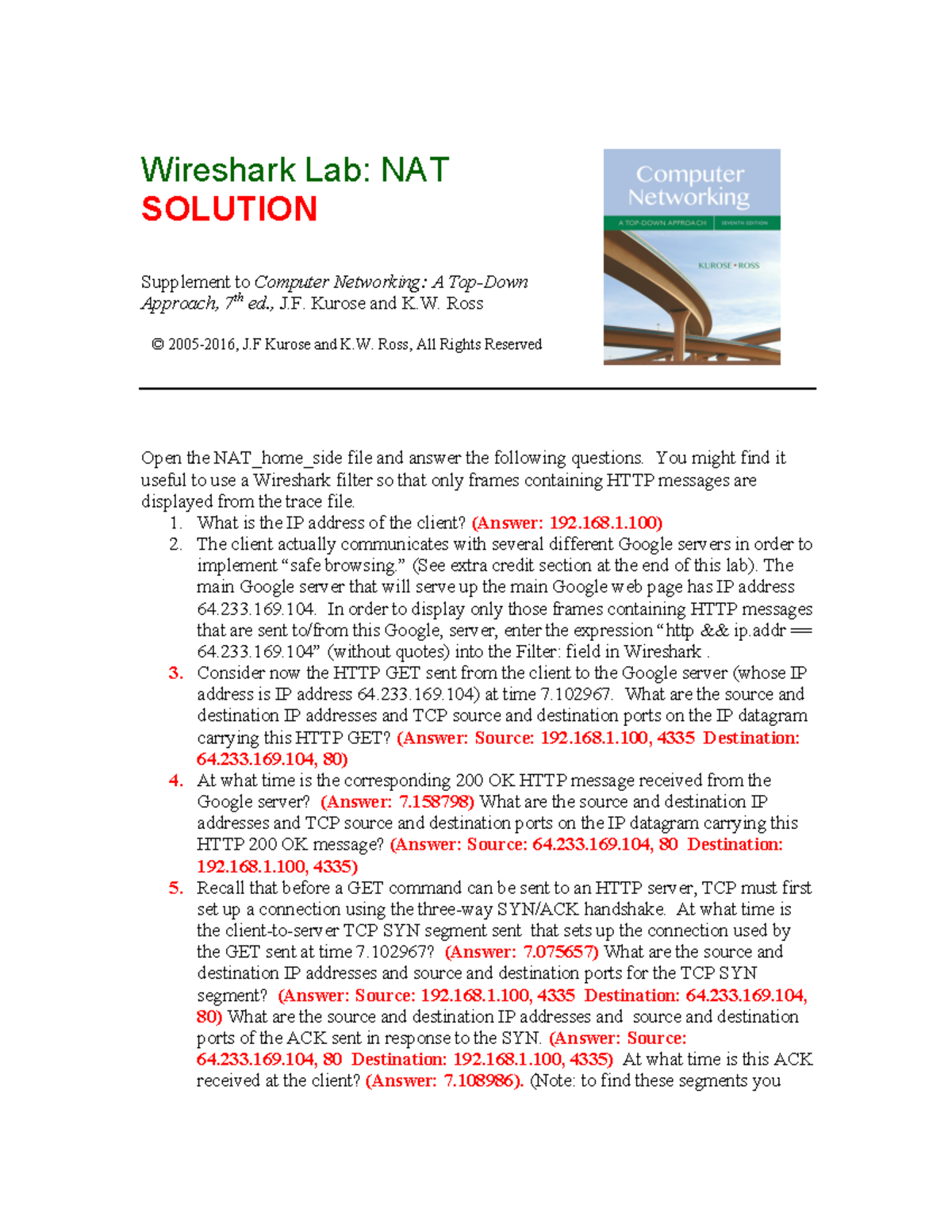 PTC3450 - 2017 01 - EP3-NAT - Gabarito - Wireshark Lab: NAT SOLUTION Supplement to Computer ...