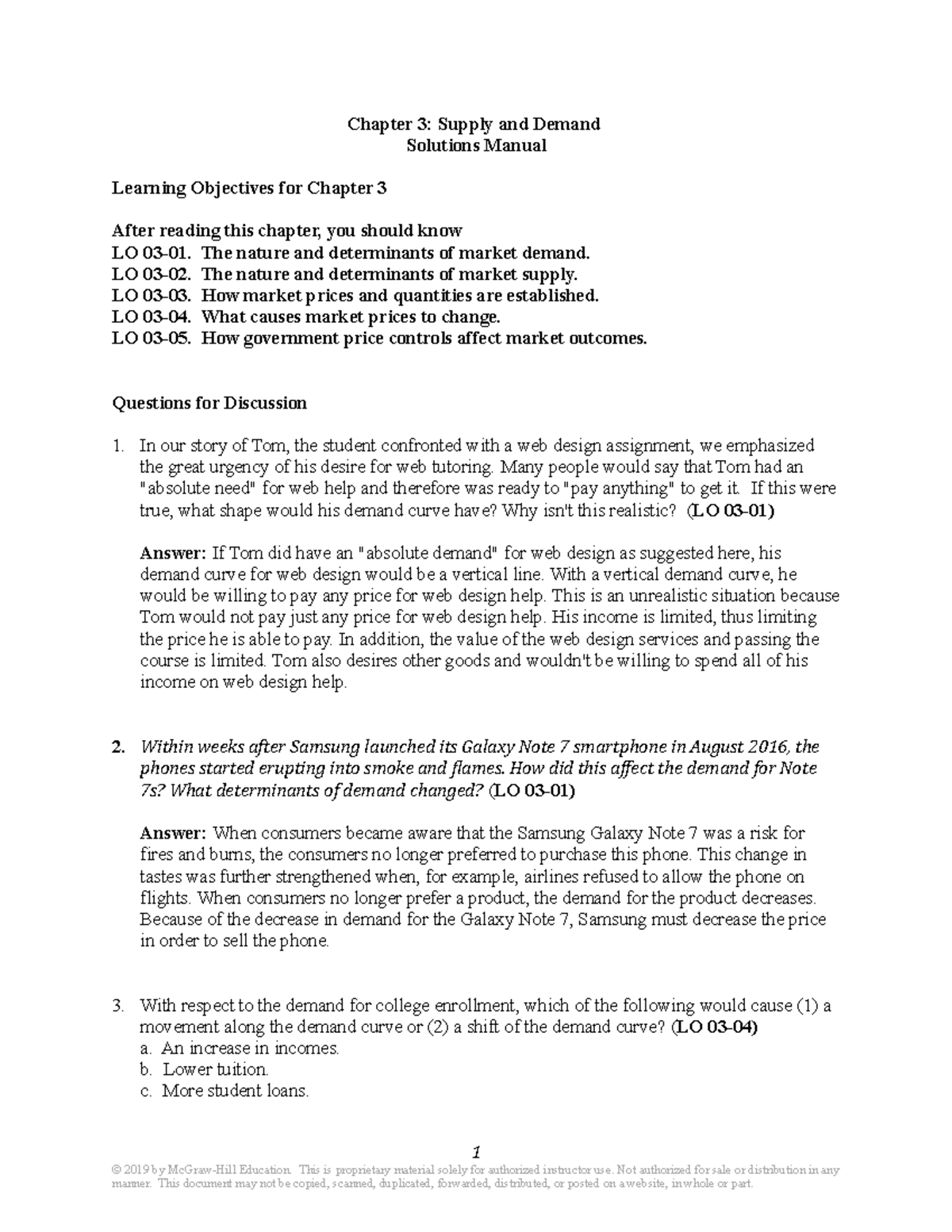 Schiller 15e Ch03 SM - Chapter 3: Supply and Demand Solutions Manual Learning Objectives for ...