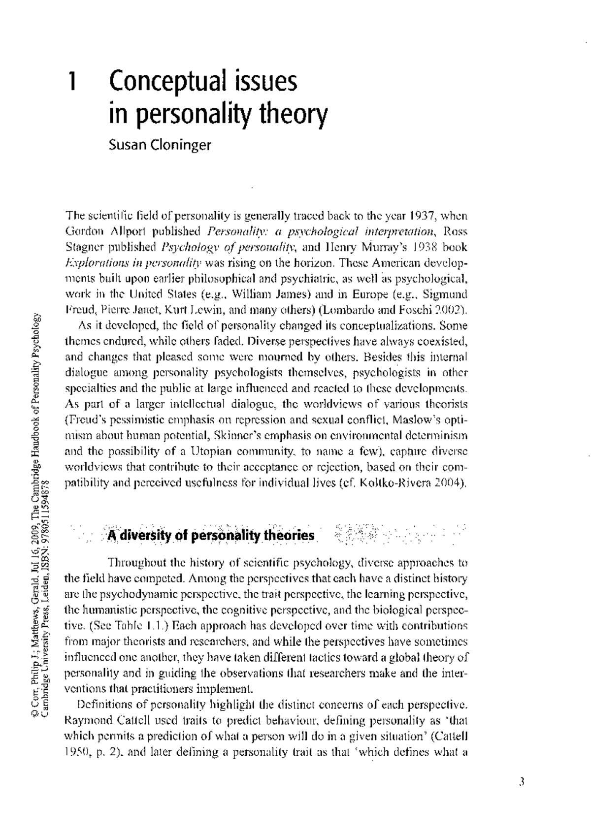 Cloninger (2009 ) - Conceptual issues in personality theory - ATS2400 ...