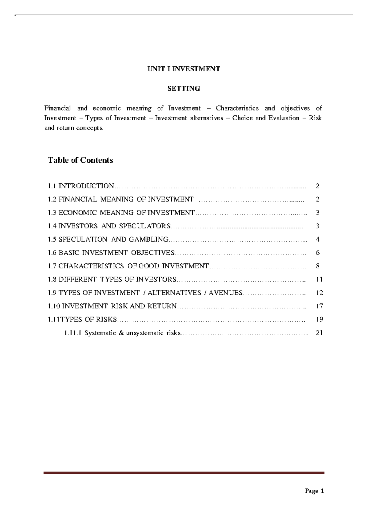 Unit 1 SAPM UNIT I INVESTMENT SETTING Financial And Economic unit-1-sapm-unit-i-investment-setting-financial-and-economic