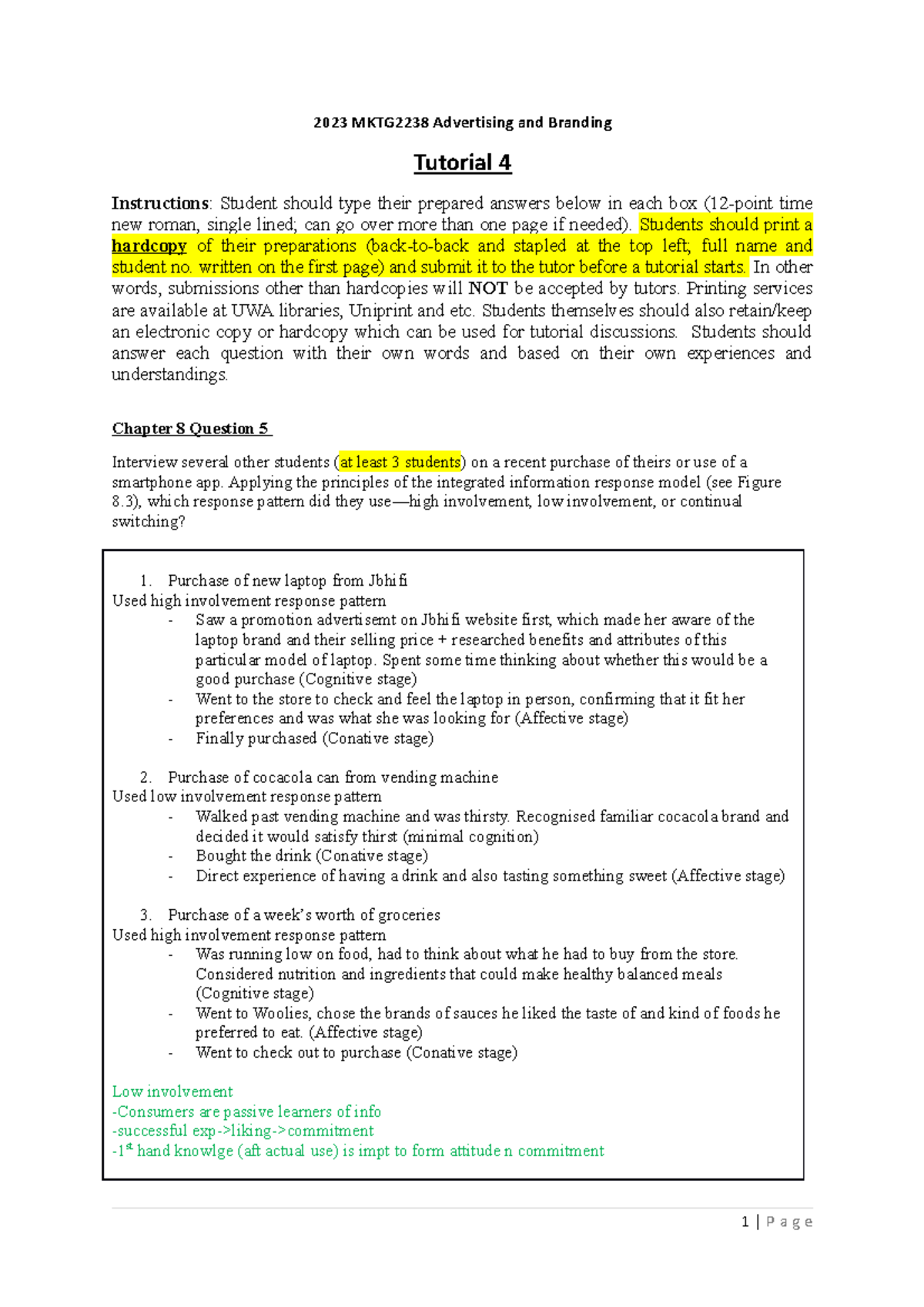 2023 Tutorial 4 Topic 6&7 - 2023 MKTG2238 Advertising and Branding ...