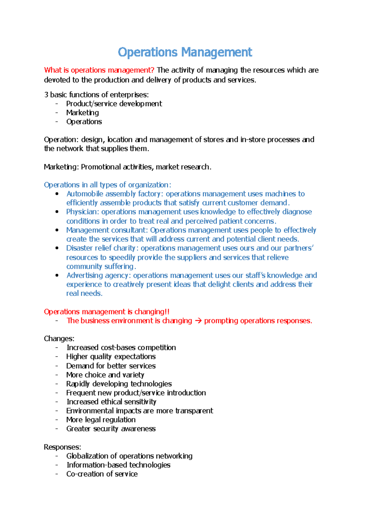 Operations Management Summary - Operations Management What is ...