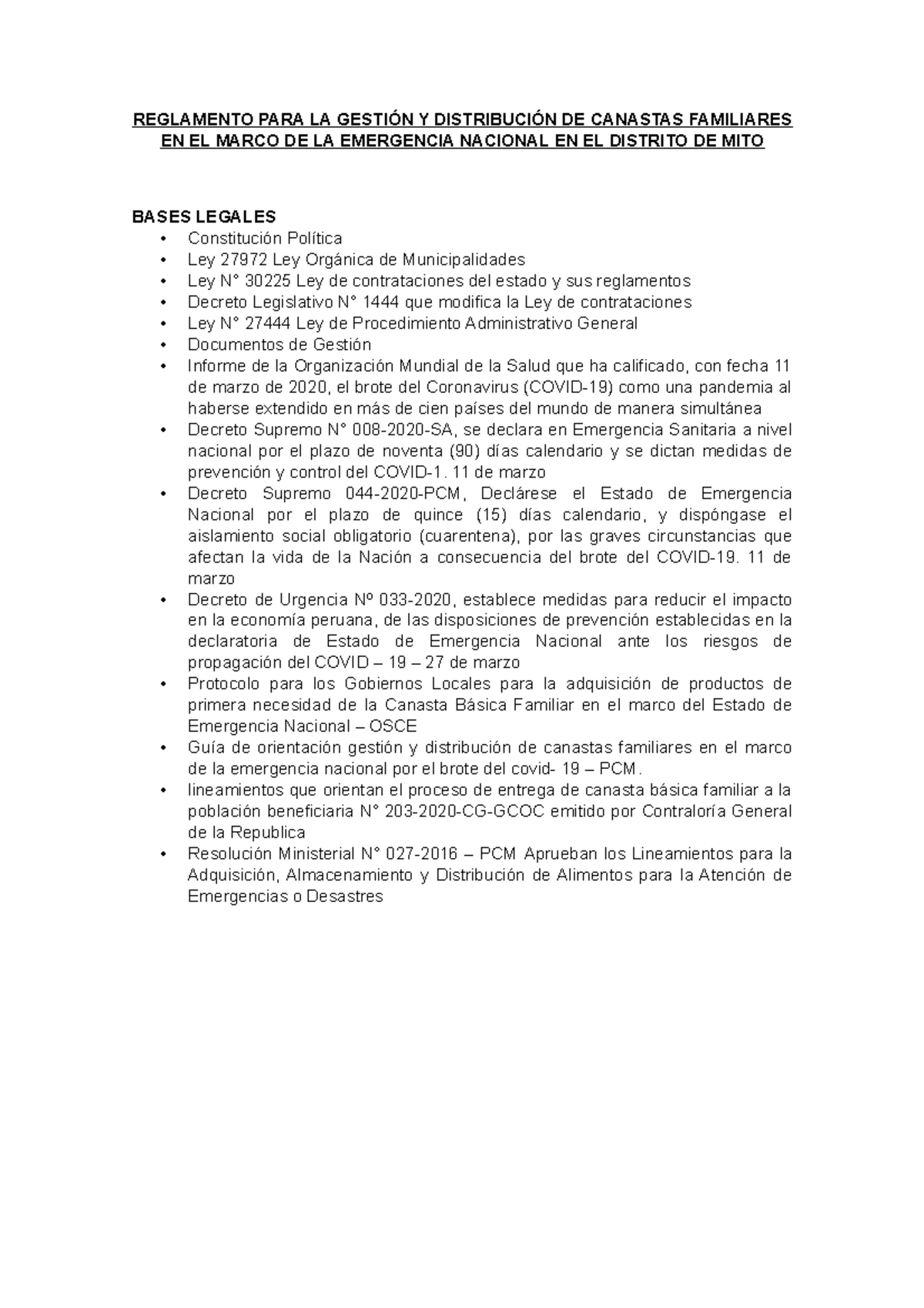 Reglamento Distribucion Y Priorizacion MITO - REGLAMENTO PARA LA GESTIÓN Y DISTRIBUCIÓN DE ...