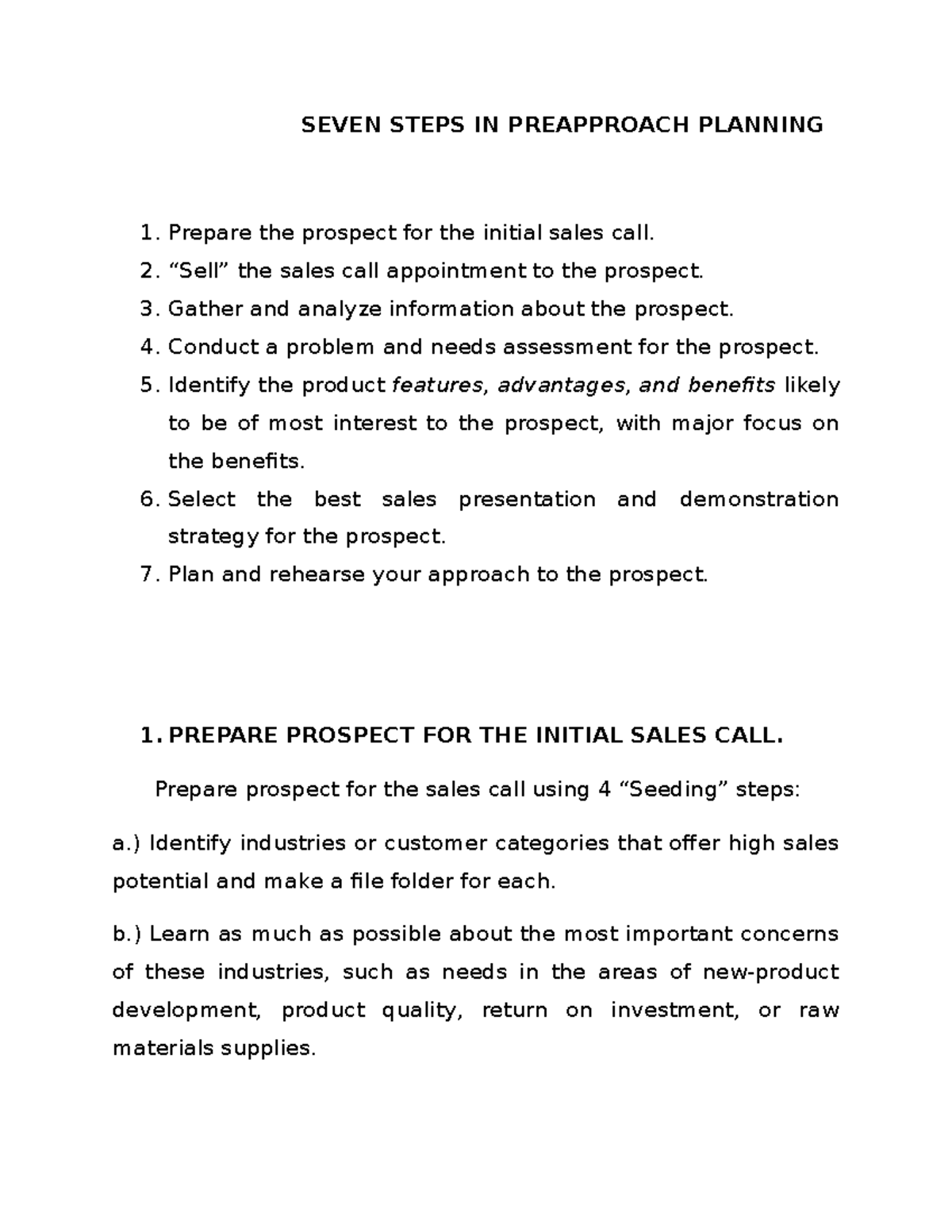 Seven Steps IN Preapproach Planning - SEVEN STEPS IN PREAPPROACH ...