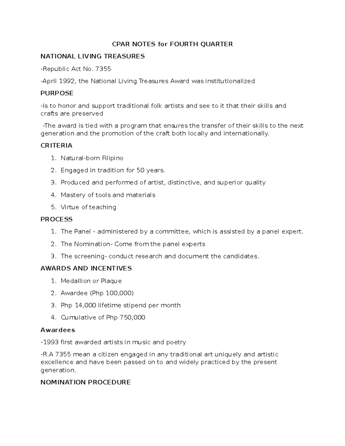 CPAR- Notes - fxjdyc - CPAR NOTES for FOURTH QUARTER NATIONAL LIVING ...