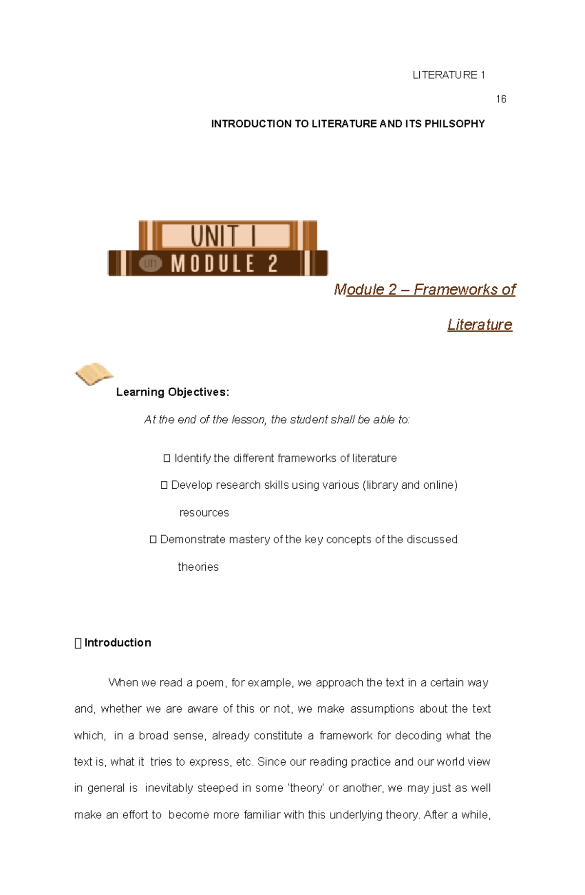 Literature 1 - Lecture notes 1-4 - LITERATURE 1 16 INTRODUCTION TO ...