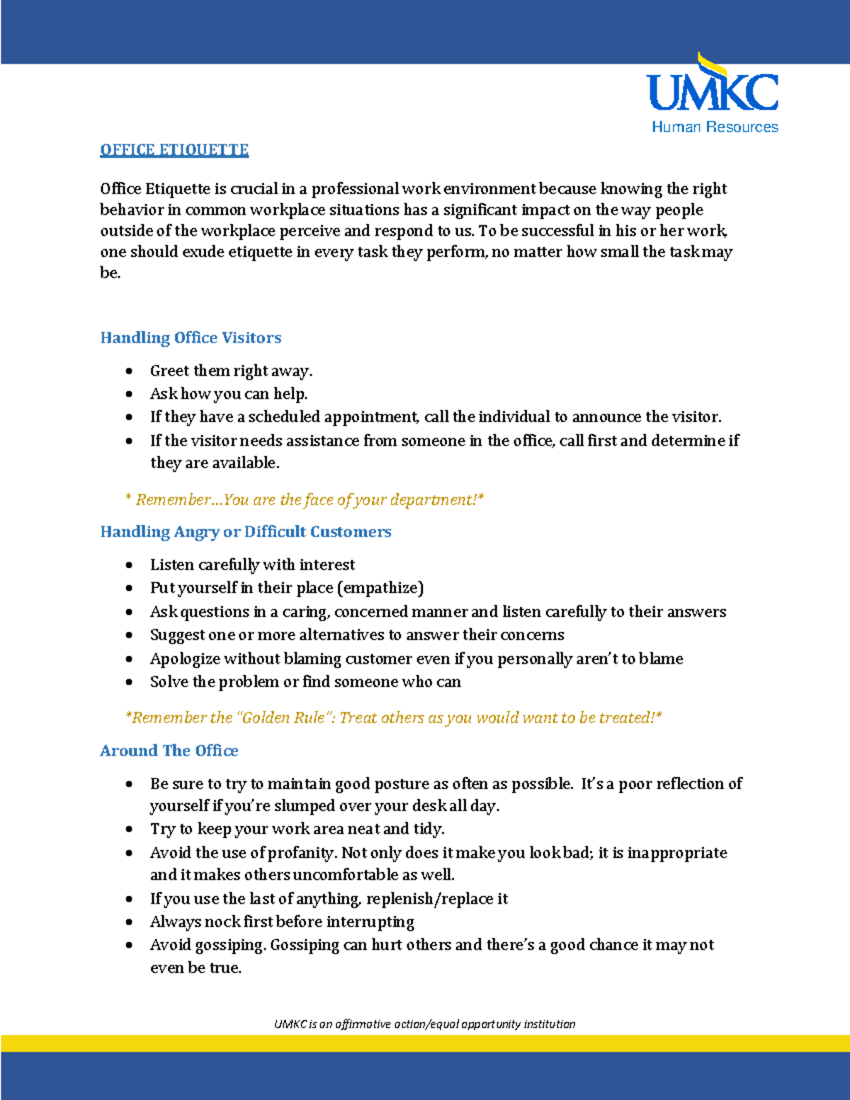 Office-Etiquette - UMKC is an affirmative action/equal opportunity ...