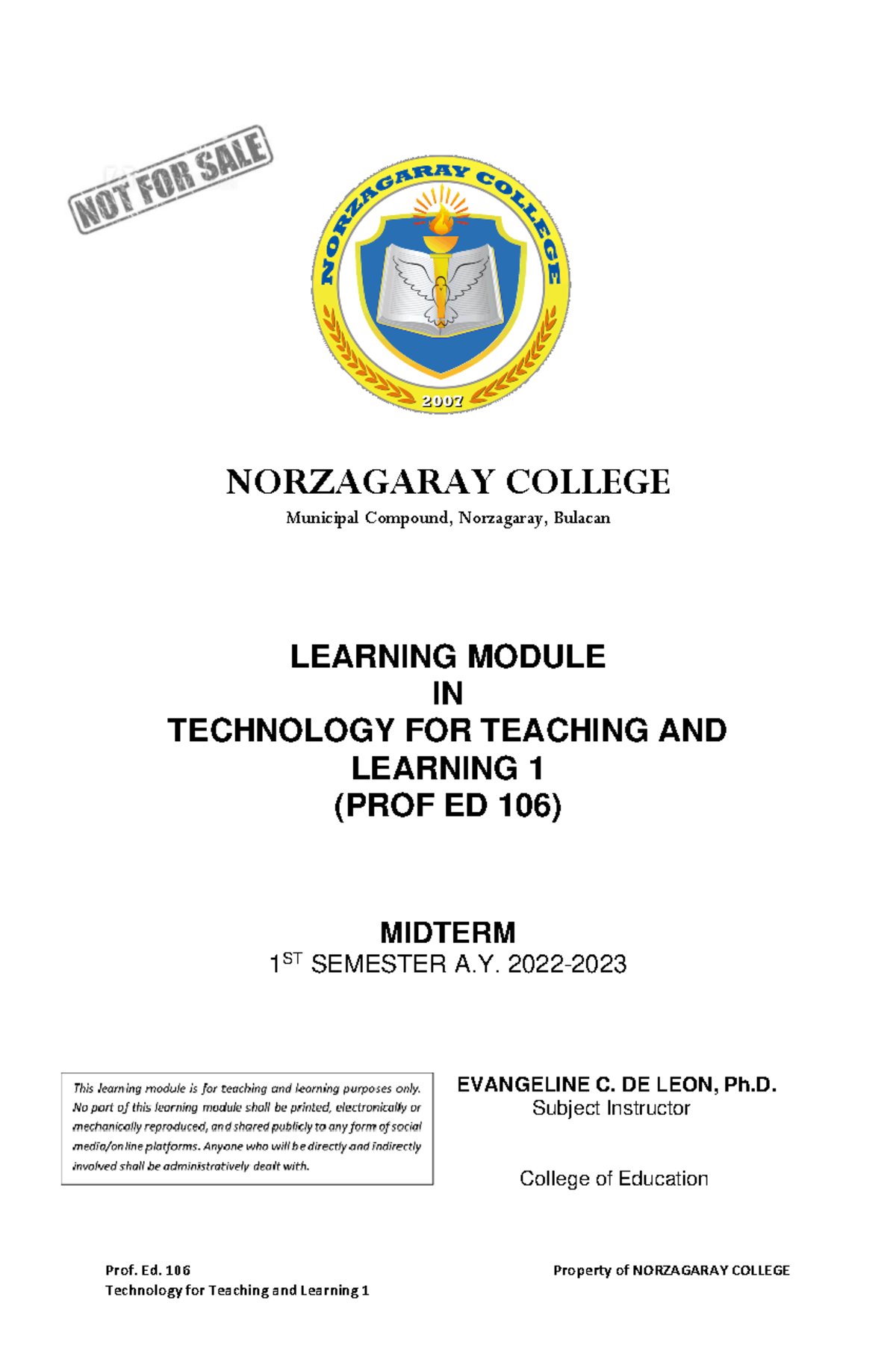 Midterm-Module Prof-Ed-106 - Prof. Ed. 106 Property of NORZAGARAY ...