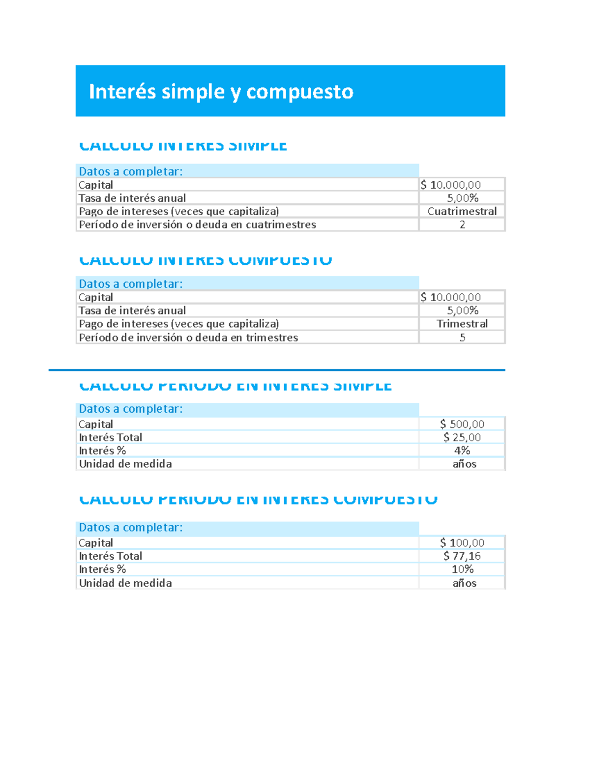 Planilla de excel para calculo de interes simple y compuesto - CÁLCULO ...